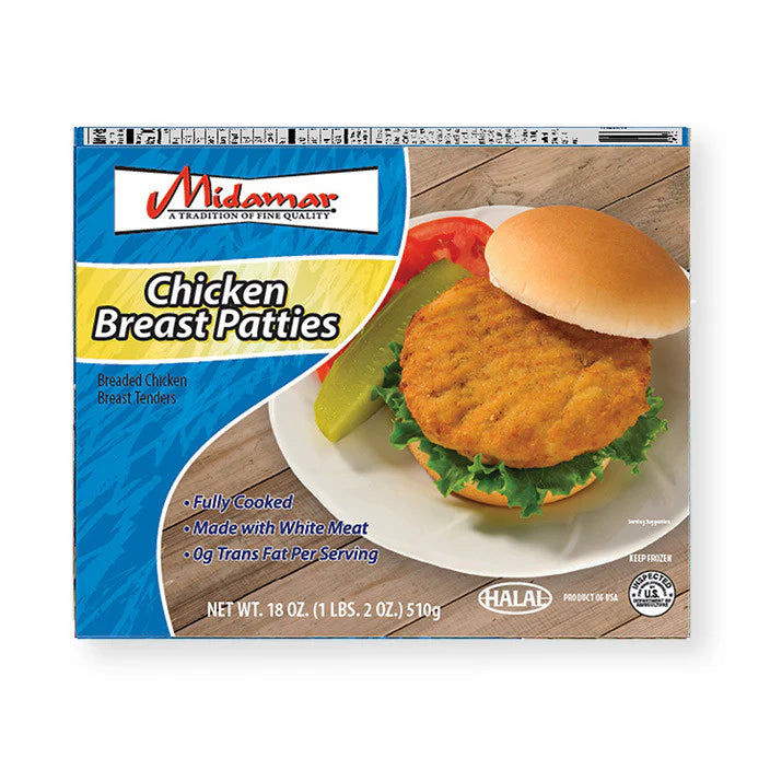 MIDAMAR CHICKEN BREAST PATTIES 12/18 OZ – Choice Foods